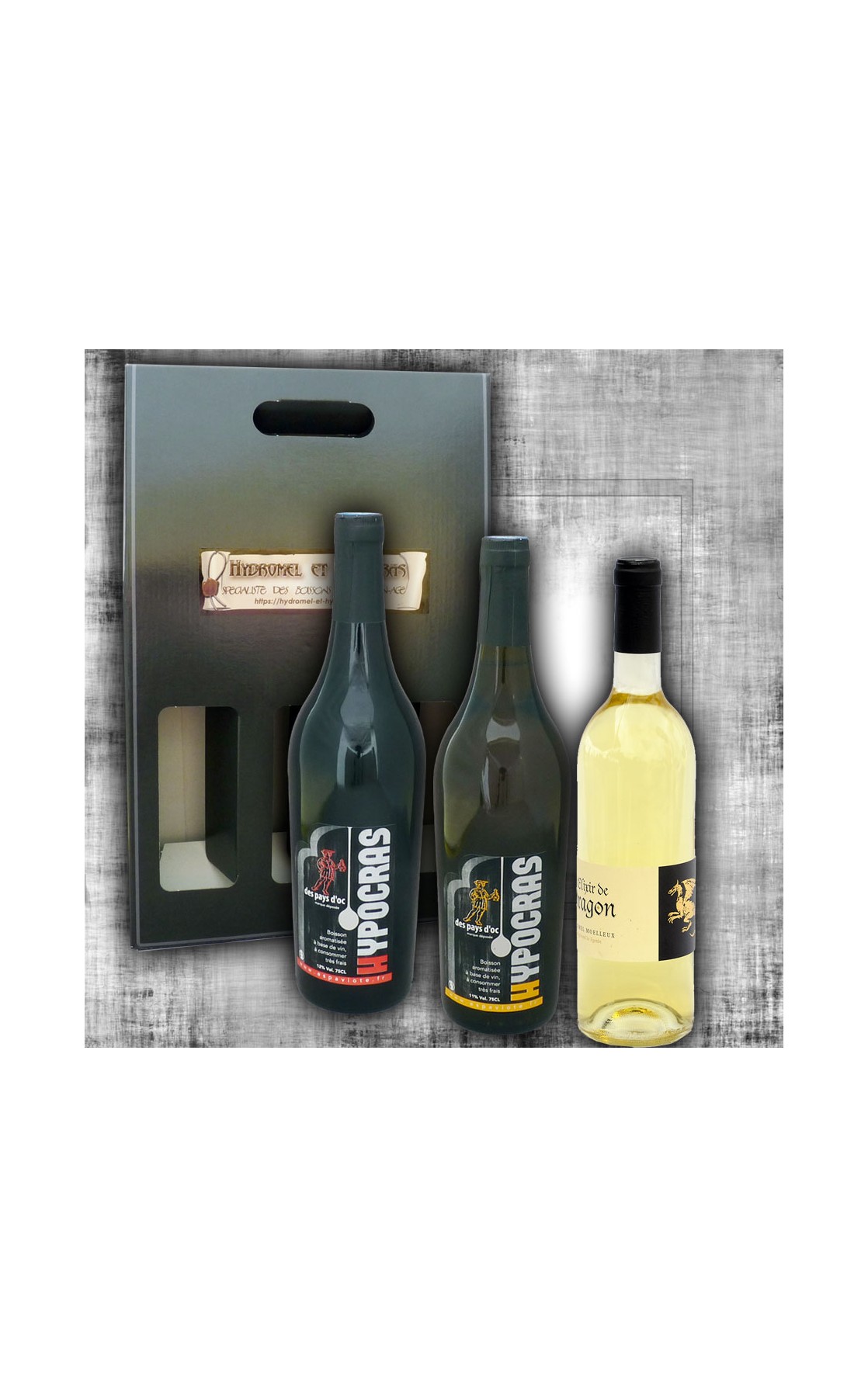 Coffret Hypocras blanc et rouge et Elixir de Dragon 75cl
