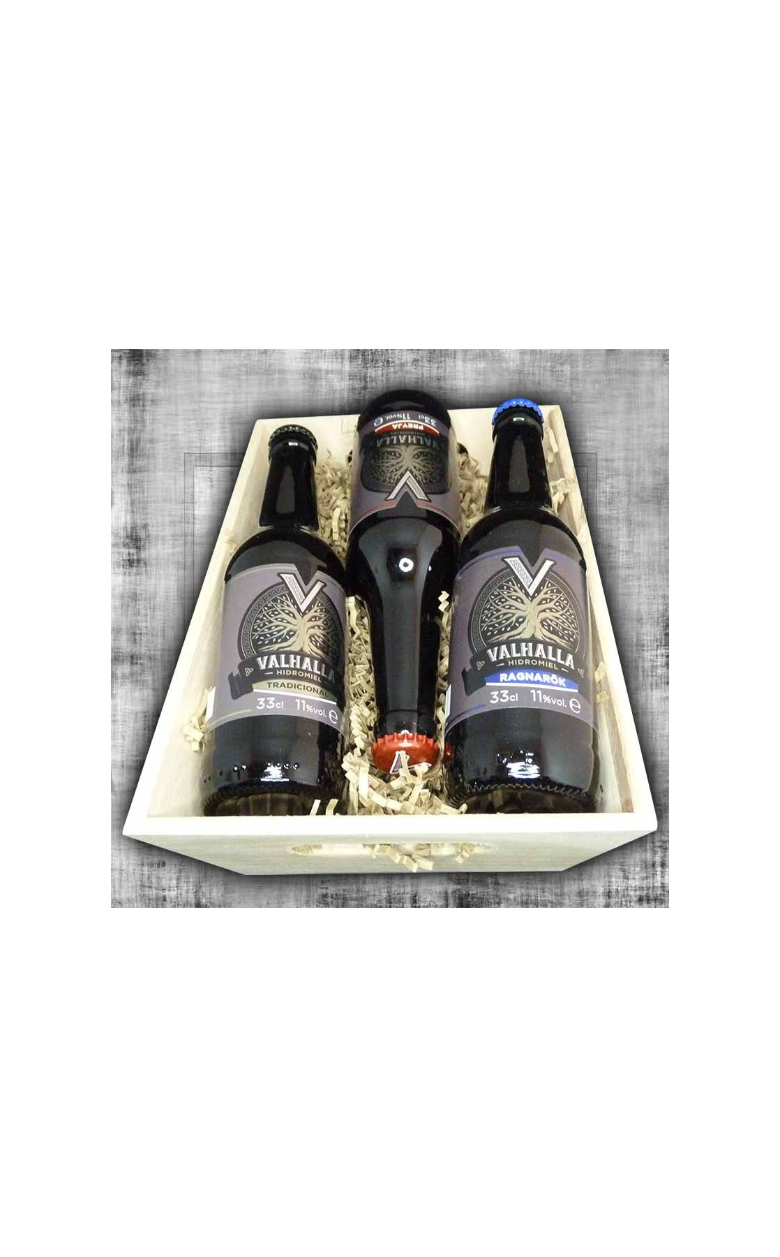 Wooden gift basket 3x33cl Mead Valhalla : Freyja - Ragnarök - Tradicional