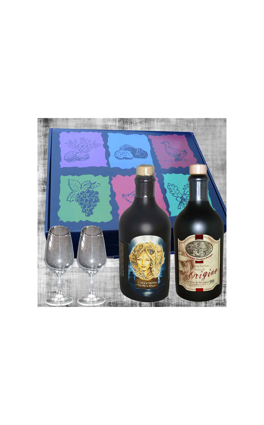 Cardboard box containing two exceptional chouchens (2x50cl) and two ...